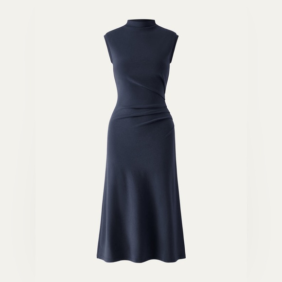 Ogl Dresses Nwt Ogl Mockneck Tucks Midi Dress In Navy Poshmark
